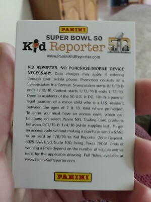 Panini Super Bowl 50 Kid Reporter Card Promo Insert Card | eBay