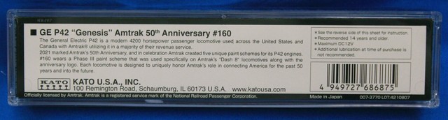 N Scale KATO 176-6038 AMTRAK P42 # 160 Phase II w/50th Anniversary ...