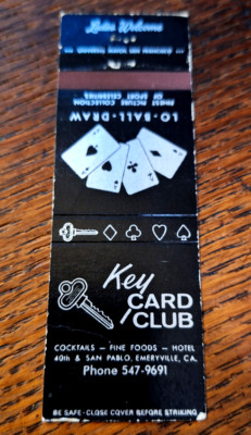 Vintage Matchbook: Key Card Club, Emeryville, CA | eBay