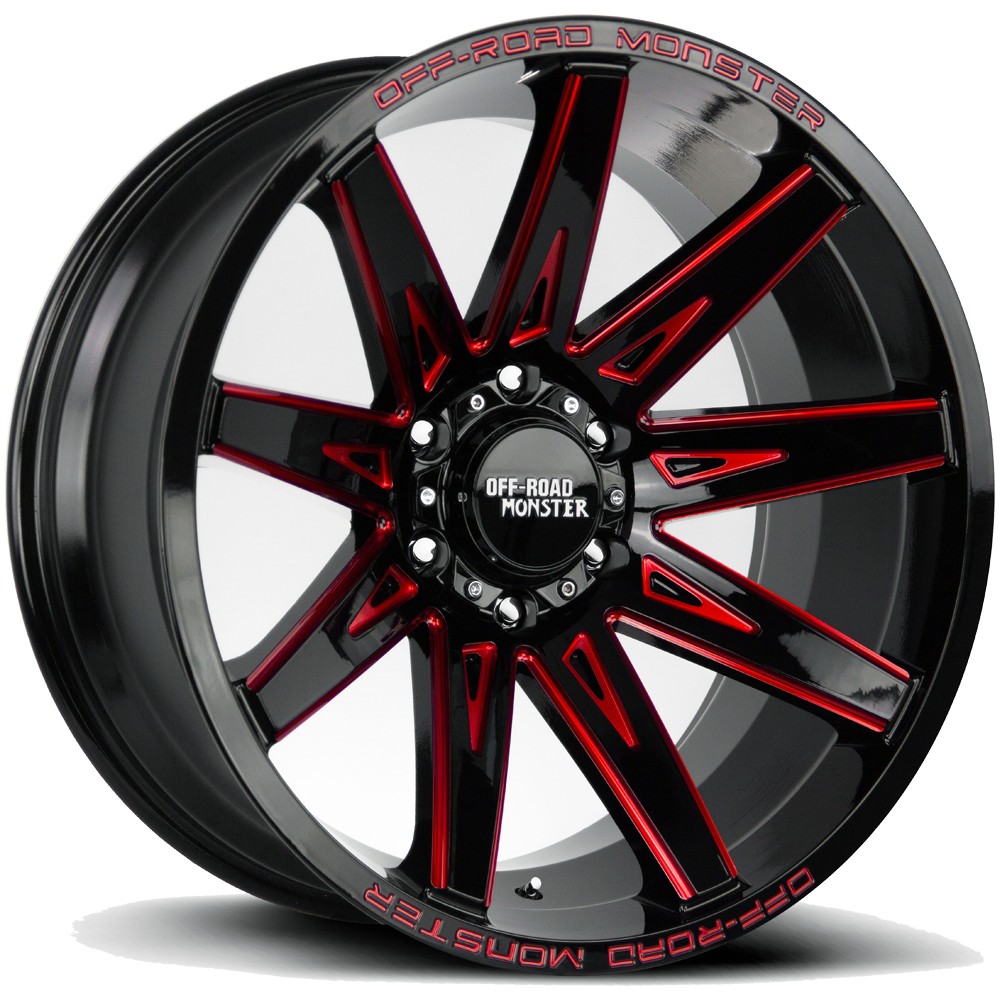 (Set-4) Off-Road Monster M25 22x12 6x5.5" -44mm Black/Red Wheels Rims ...