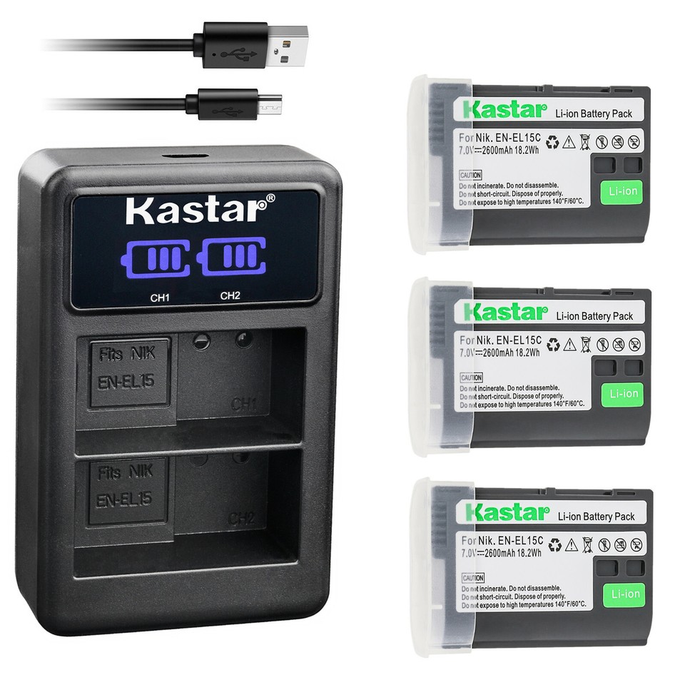 Kastar Battery LED2 USB Charger for Nikon D500, D600, D610, D800, D800E ...