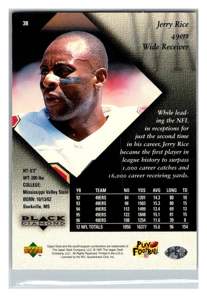 1997 Upper Deck Black Diamond - Jerry Rice #38 TC6898 | eBay