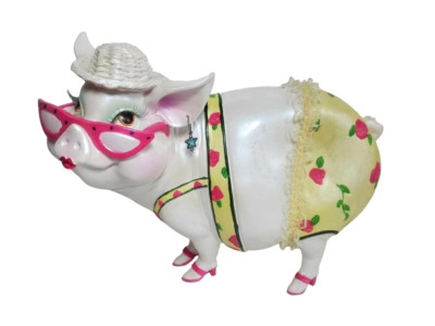 Sassy Fancy Pig Piggy Bank Beach Babe Rose Bikini Lace High Heels ...