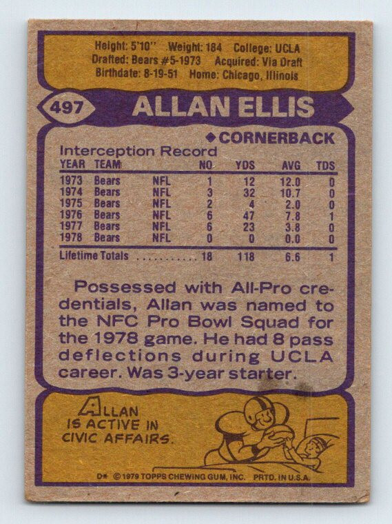 ALLAN ELLIS Chicago Bears 1978 Topps Football Card B209 | eBay