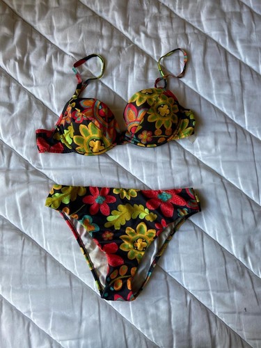 Vintage 80s Style Women Tropical Floral Bikini Swimsuit Size L/B04 ...