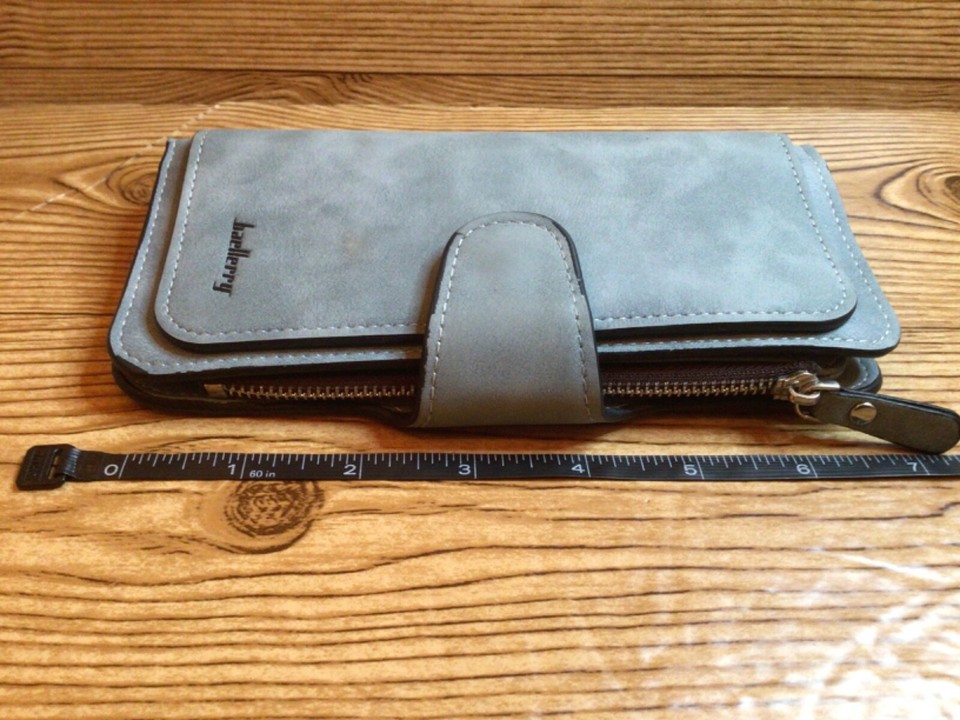 Women Lady Dusty Blue Soft Leather Wallet Long Clutch Card Holder Purse ...