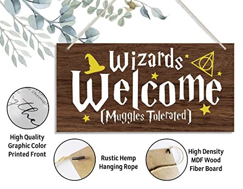 Hanging Wizards Welcome Wood Decor Sign Hanging Printed Wooden Plaque ...
