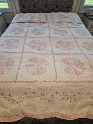 Cozy Lane Full Double 84" x 80" Quilt, 2 Matching Shams, Pink Scalloped ...