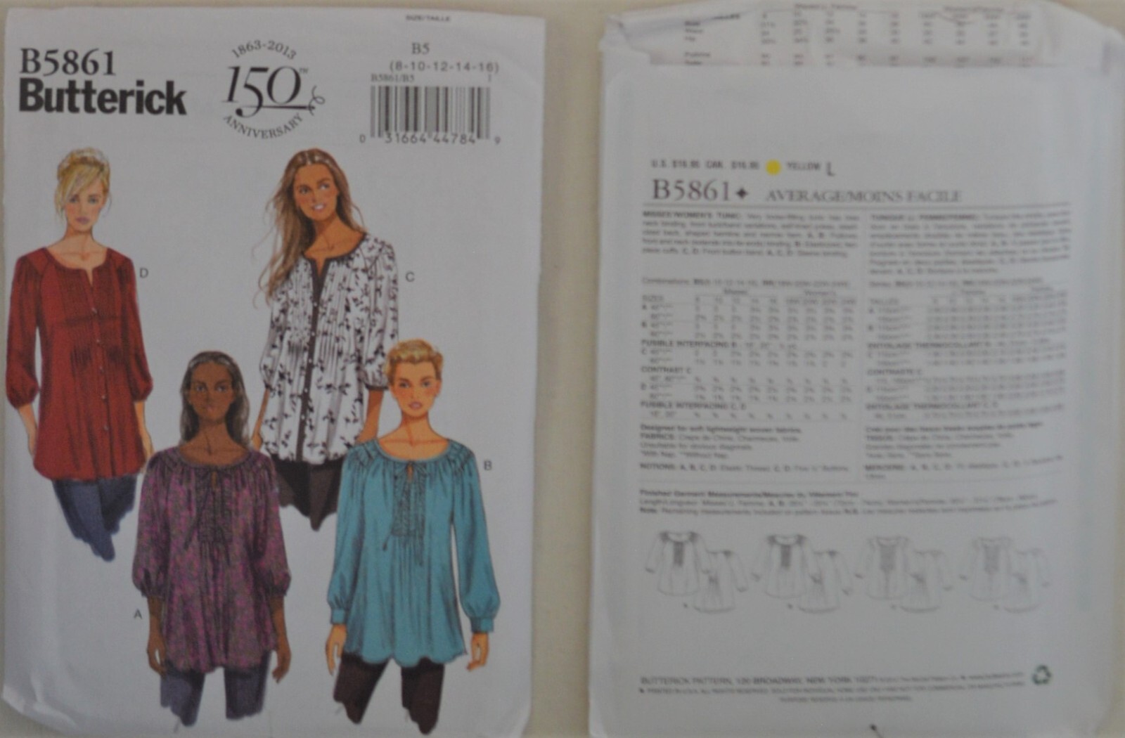 Butterick 5861 - Misses'/Women's Tunic, Very loose-fitting tunic | eBay