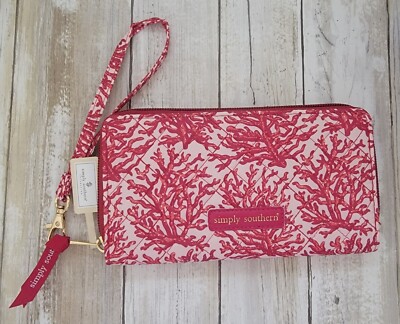 Simply Southern Phone Wallet w/ Wristlet Zipper Spring Summer Pink Reef ...