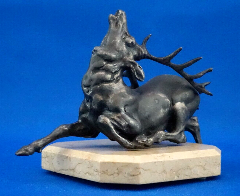 Pierre HUGONNET sculpture white metal silvered deer Art Deco 1900 XX ...