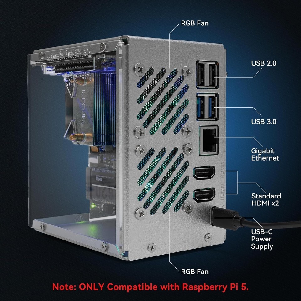 NVMe M.2 SSD PCIe Mini PC Case for Raspberry Pi 5 Hailo-8L AI ...
