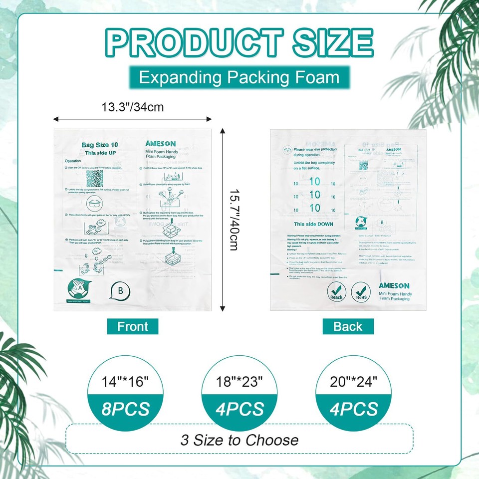 8 Pack 16X14 Foam Bags for Shipping Expanding Foam for Shipping Instant ...