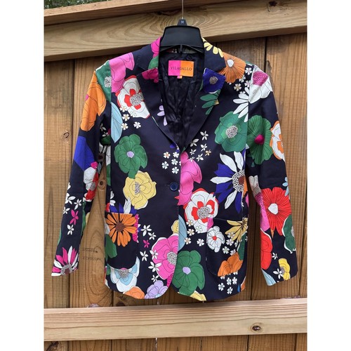 VILAGALLO Floral Print Blazer Jacket Colorful Designer Women's Size 42 ...