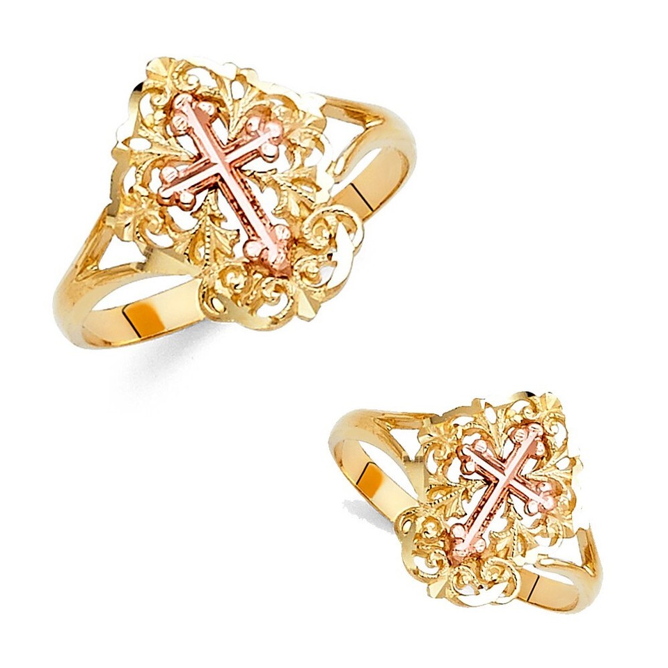 GOLD - 14K Two Tone Gold Cross Ring | eBay