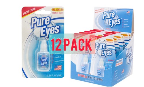 12 PACK OF PURE EYES DROPS REDNESS RELIEF 0.24 FL OZ 7ML ,exp:03/2028 ...