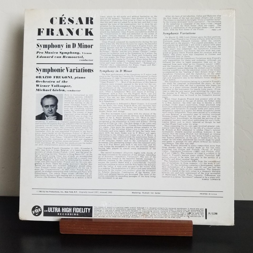 César Franck Symphony In D Minor / Variations Symphoniques (Sealed LP ...