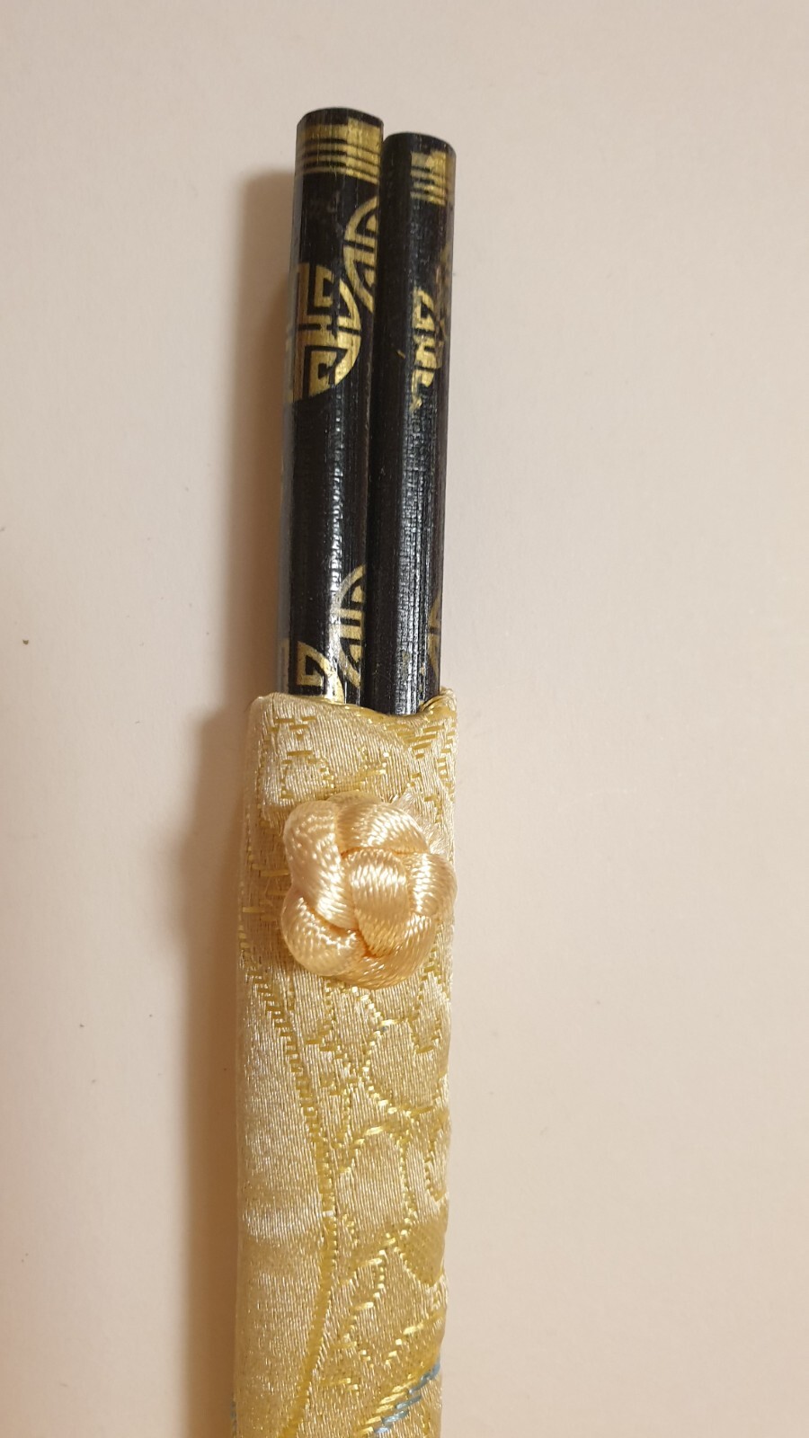 Black wooden handle with cream cloth cover chopstick set for formal x 1 ...