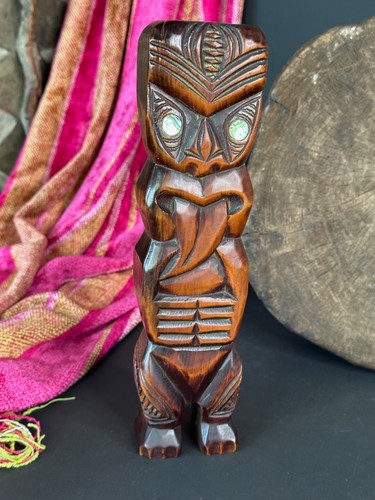 Old New Zealand Carved Wooden Tiki with Paua Shell Eyes …beautiful ...