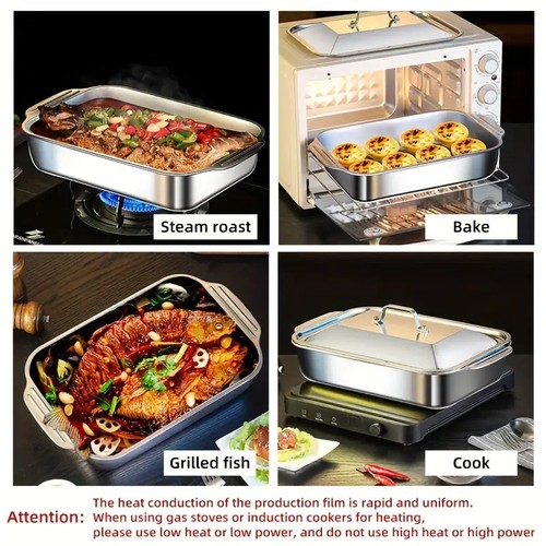 2 /3 PCS Set of Deep Pan Stainless Steel Rectangular Baking Pan Food ...