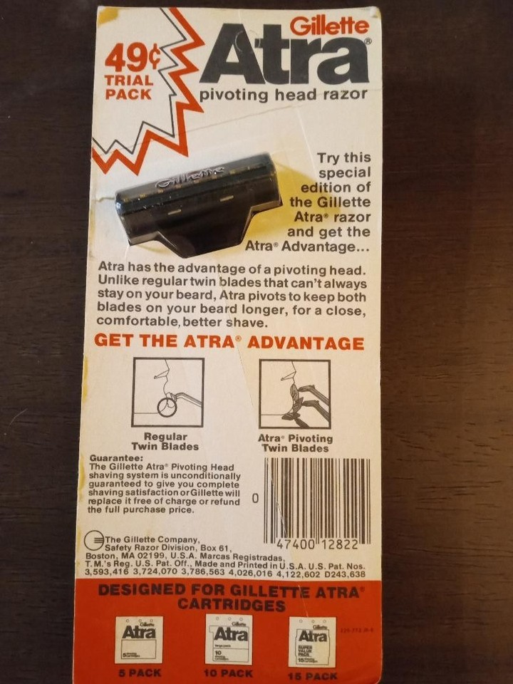 Vtg Gillette Atra Pivoting Head Razor 1983 with 1 Atra Twin Blade ...