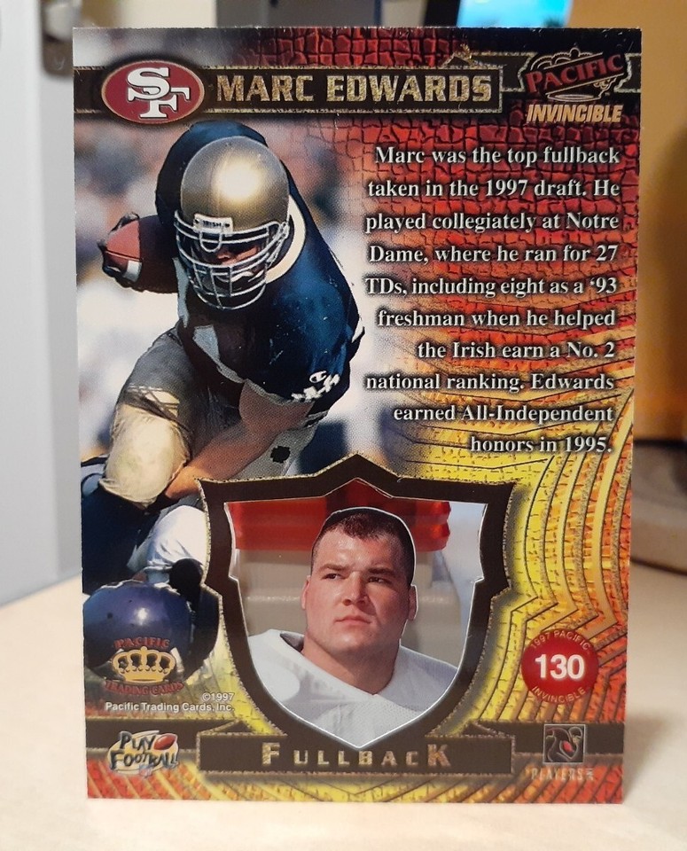 1997 Pacific Invincible Marc Edwards #130 Rookie NOTRE DAME FIGHTING IRISH 49ERS | eBay