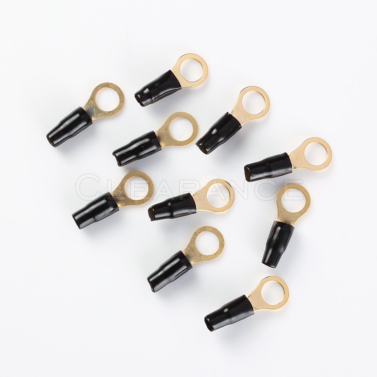 8 AWG Gauge 3/8" Wire Ring Terminal Gold Connectors Black Insulation ...