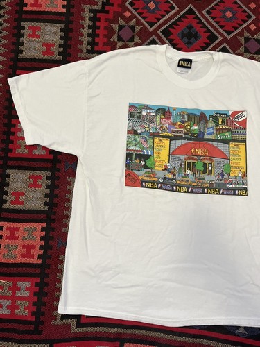 Vintage NBA Store Shirt Pat Singer NYC 5th Ave Illustration XL 90s Rare ...