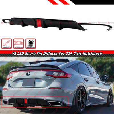 FOR 22-25 HONDA CIVIC HATCHBACK FL1 FL2 V2 GLOSSY BLACK LED REAR BUMPER ...