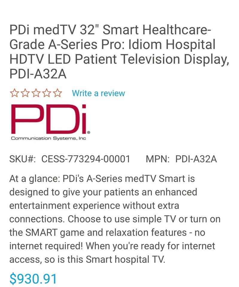 PDI 32” Med TV SMART HEALTHCARE-grade LED Tv PDI-A32A Display Only | eBay
