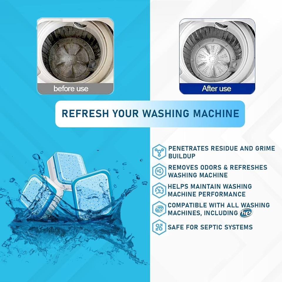 Washing Machine Cleaner Descaler 24 Pack - Deep Cleaning Tablets For HE ...
