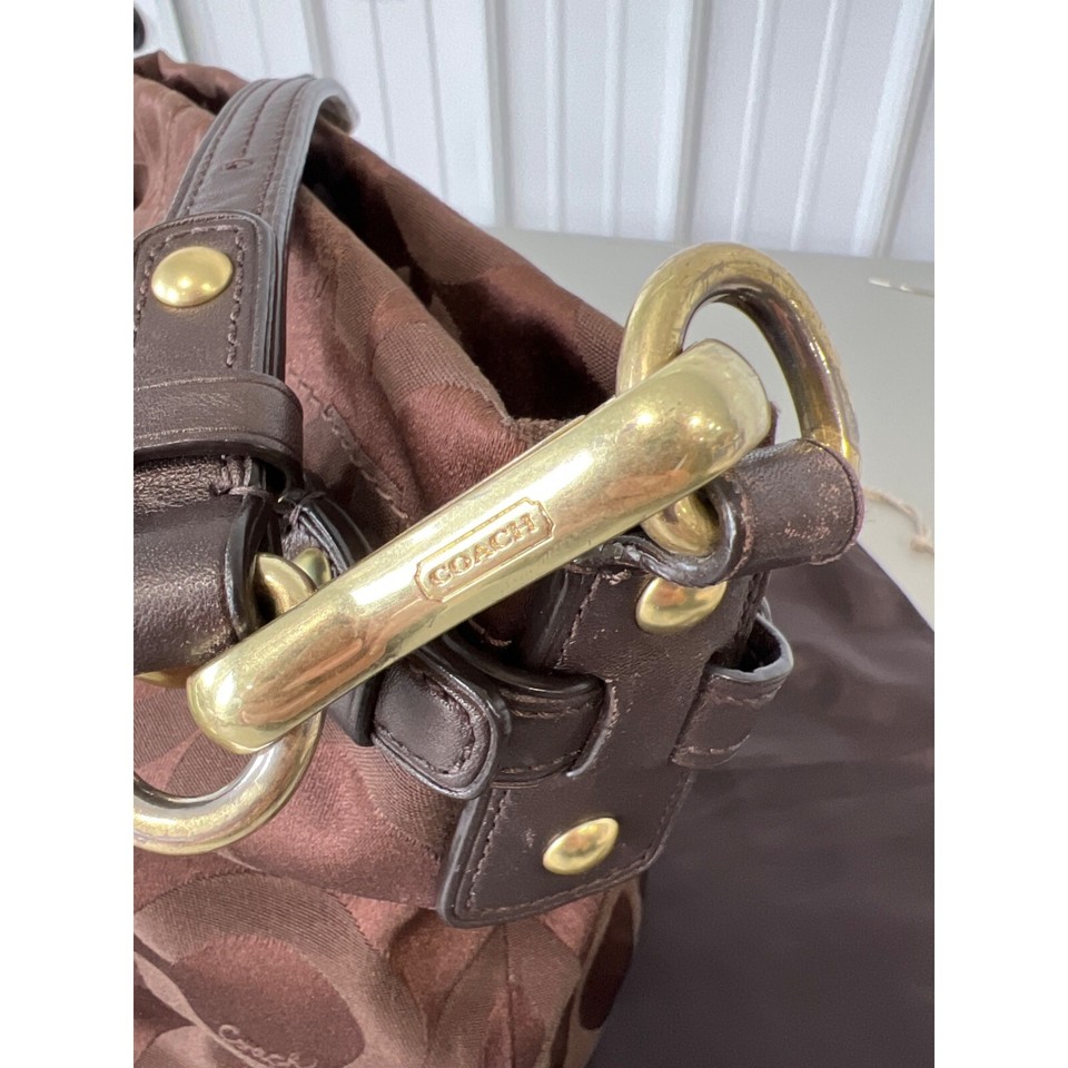 Coach Madison Brook Canvas Satchel Purse Tote Bag Brown Signature Gold ...