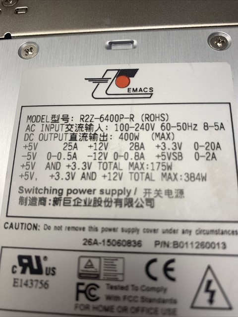 EMACS Model R2z-6400p-r 400w Redundant Server Power Supply B011260001 ...
