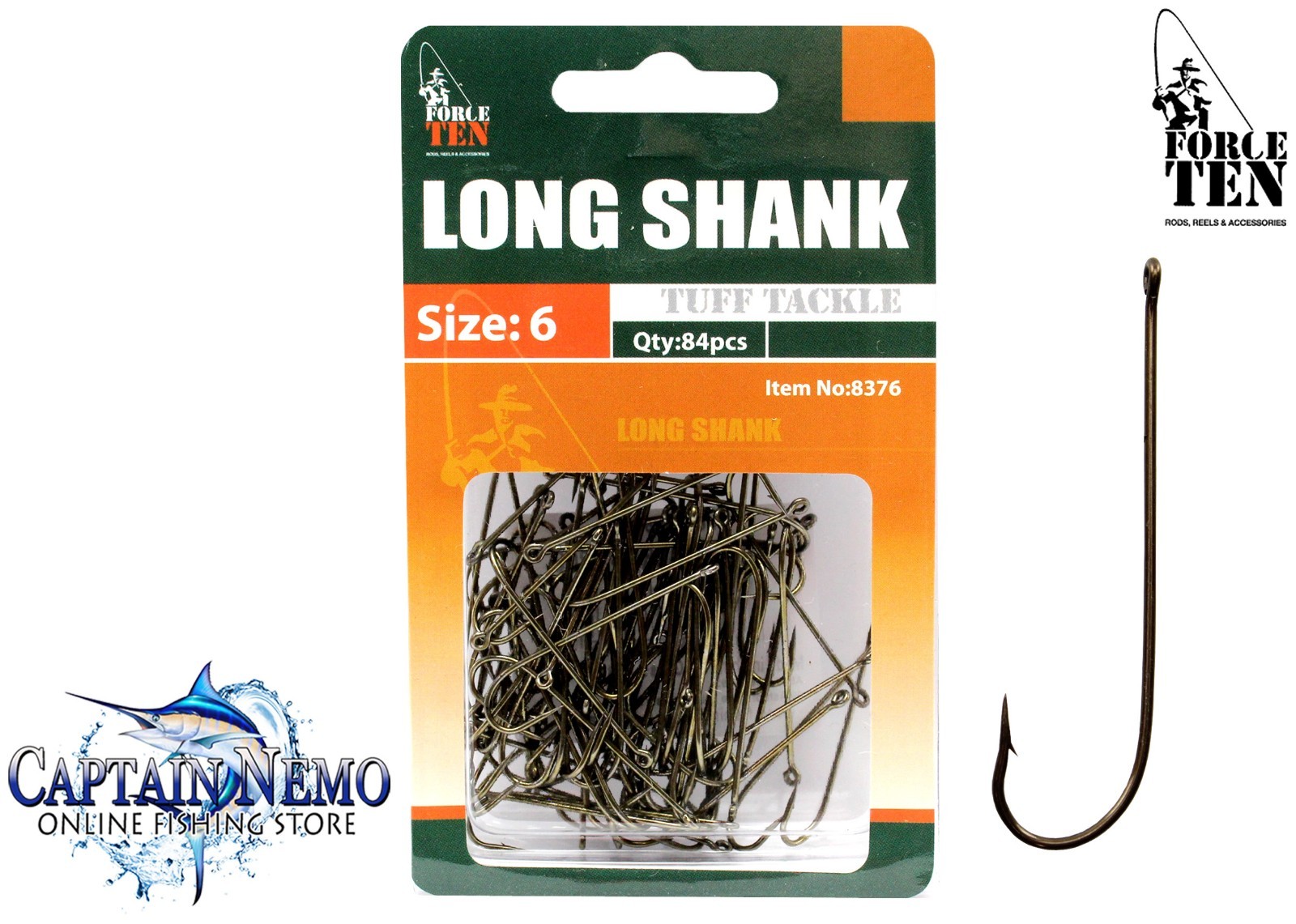 Bronzed Long Shank Hooks Value Pack Size 84pcs Force Ten Tackle 8376 ...