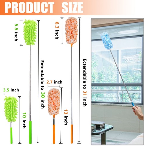 4 pcs Extendable and Washable Microfibre Feather Duster,13" to 30 ...