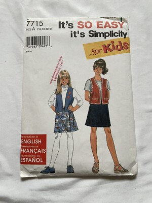 Simplicity 7715 Pattern Girls Wrap Skirt Waist Vest Pattern Sz 7-14 Cut ...