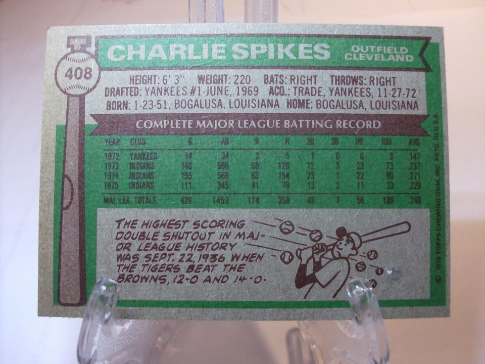 1976 Topps Baseball Card #408 Charlie Spikes (92403) | eBay