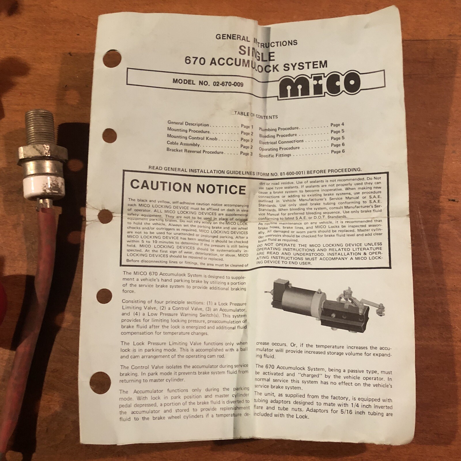 NOS Mico Accumulock Model No. 02-670-009 Supplemental Parking Brake ...