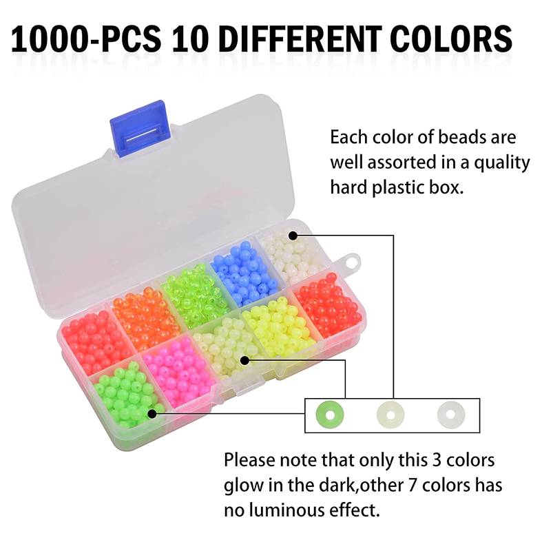 2Set 1000pcs/Box Fishing Round Plastic Beads Luminous Fishing Tackle ...