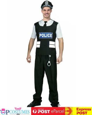 Mens Police Officer Halloween Roleplay Costume Cops & Robbers Hat ...