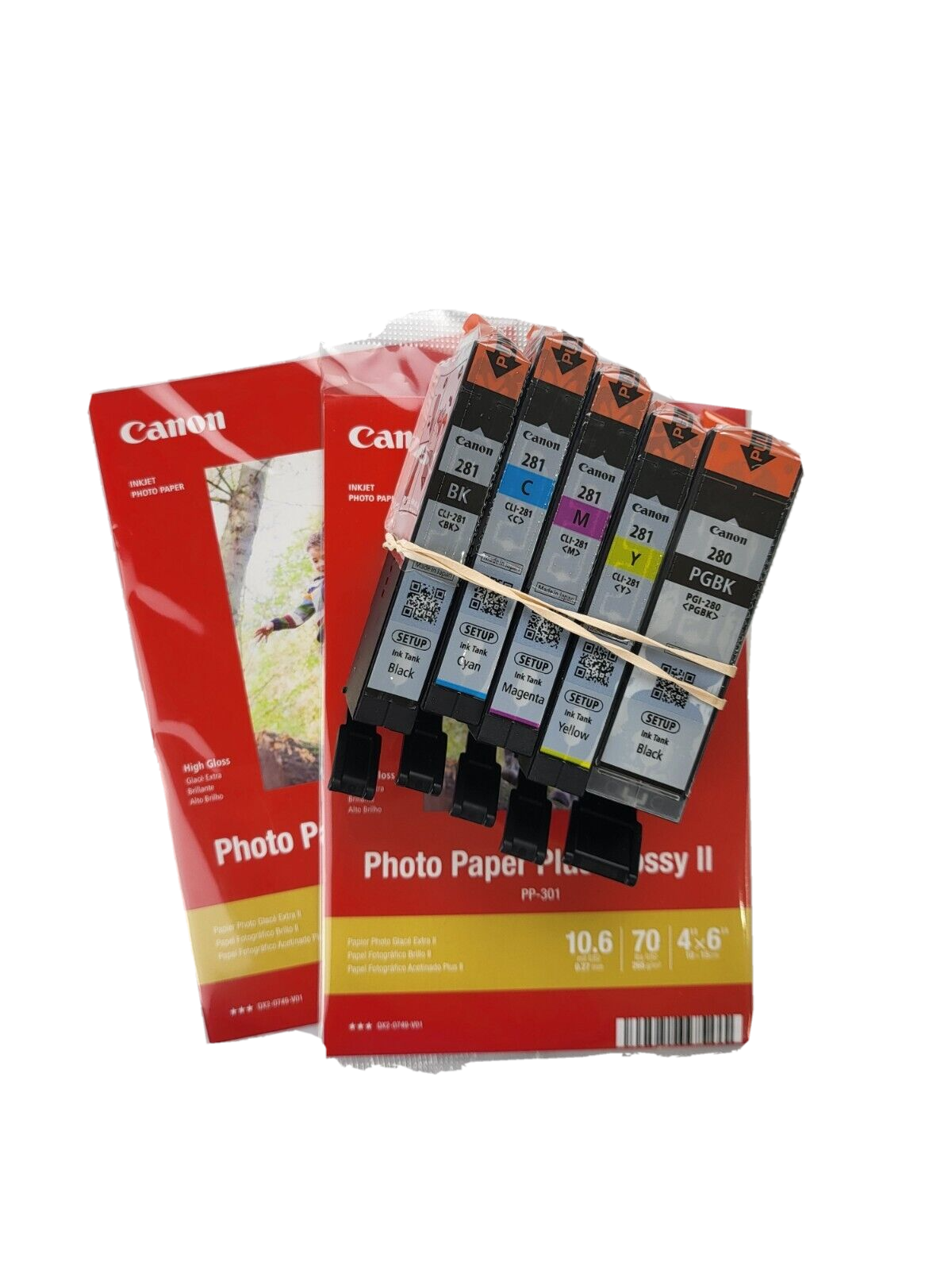 Genuine Canon 280 281 setup Ink Cartridges 5 Pack + bonus 2 Sampler ...