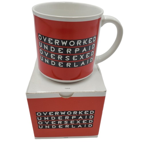 Vintage Overworked Underpaid Adult Humor Red Coffee Cup Funny Mug w ...
