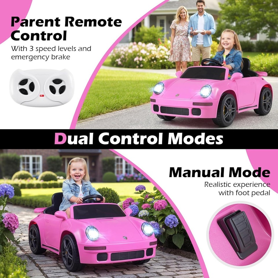 Ride on Car, 12V Licensed RUF CTR Kids' Electric Vehicle w/Remote ...