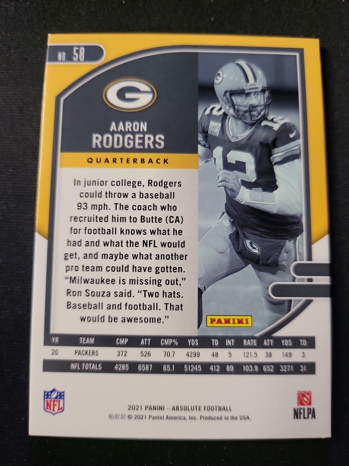 2021 Absolute HOBBY 50 POINT Aaron Rodgers card #58 | eBay
