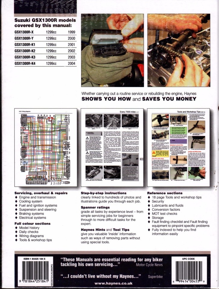 1999-2004 HAYNES SUZUKI GSX1300R HAYABUSA MOTORCYCLE SERVICE MANUAL NEW ...