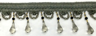 (Sold by The Yard) 4” Tear Drop Beaded Trim Fringe Gimp Top/ Grey | eBay