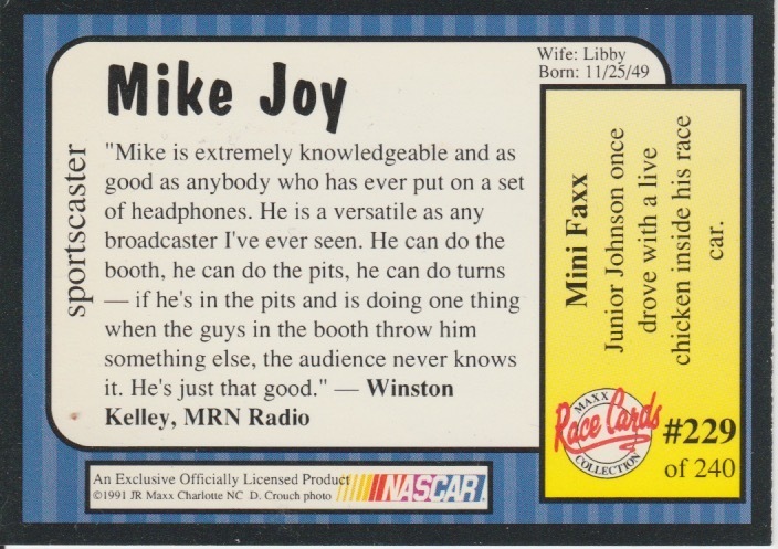 Mike Joy authentic signed autographed trading card COA | eBay