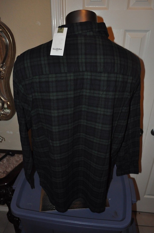 Men's Big & Tall Standard Fit Green Plaid Flannel Shirt Goodfellow & Co ...