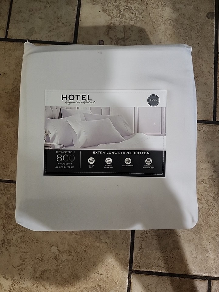Hotel Signature - 800TC Cotton Sheet Set Full 6pc White Soft Sateen ...