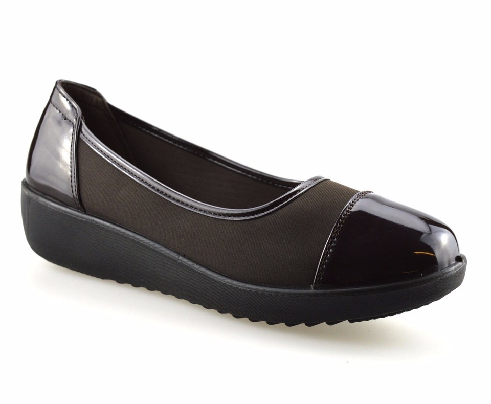 Ladies Womens Mid Wedge Heel Leather Smart Casual Work Pumps Plimsolls ...
